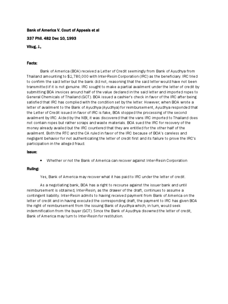 Bank of America V. Court of Appeals | PDF