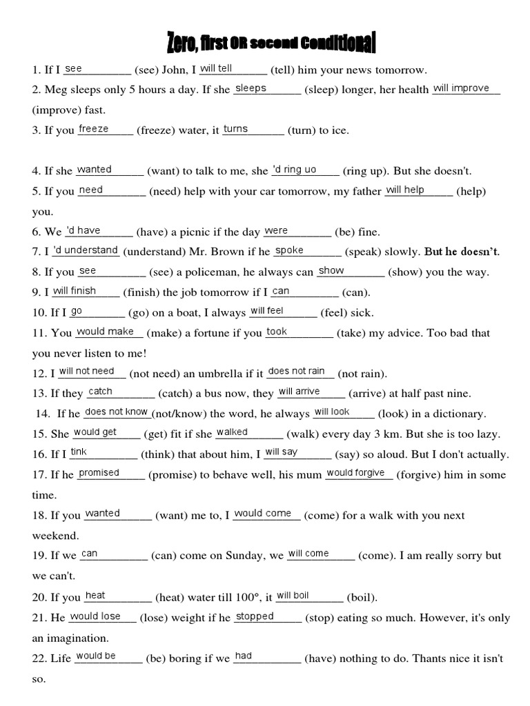 Zero, First and Second Conditional Worksheet | PDF