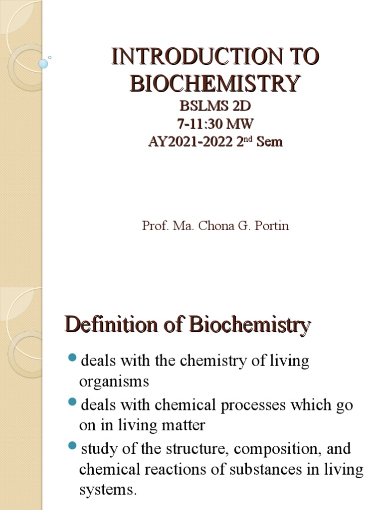 Introduction To Bioch Mistry | PDF | Life | Chemistry