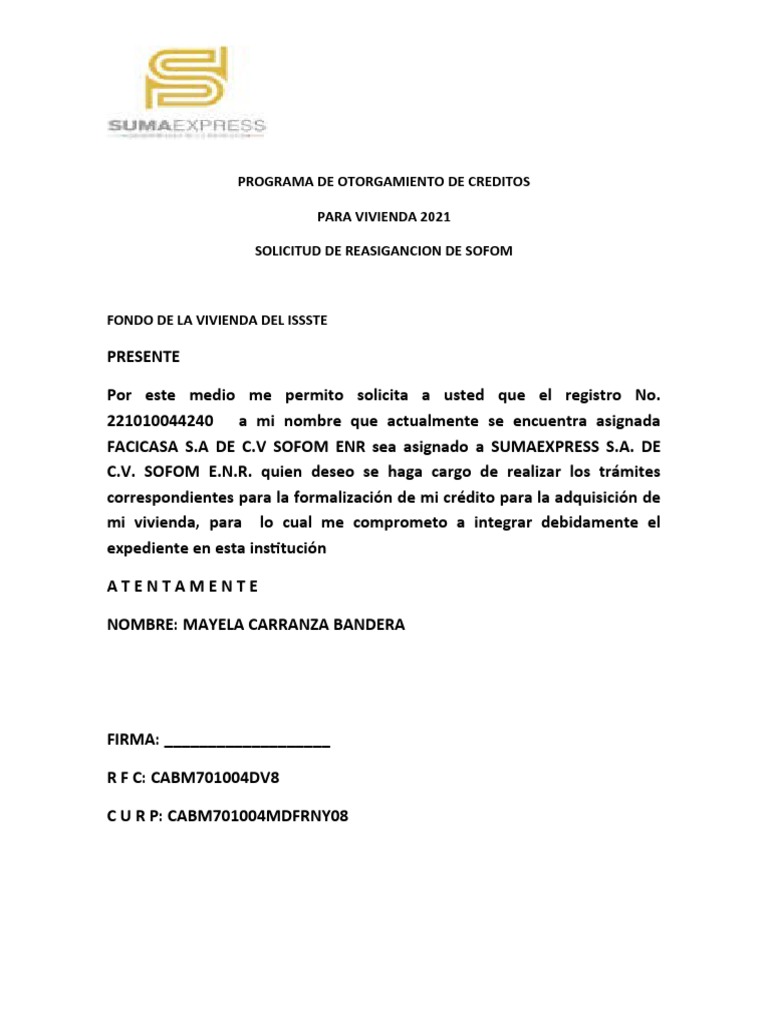 Carta de Sofom | PDF