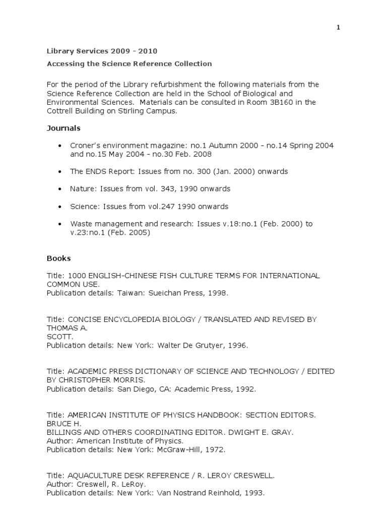 Journals: Library Services 2009 - 2010 Accessing The Science Reference ...