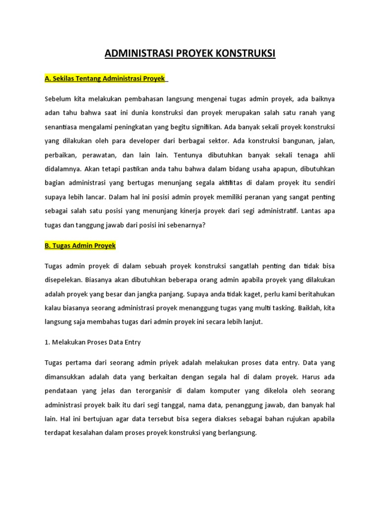 Tugas dan Tanggung Jawab Admin Proyek | PDF | Bisnis | Pengelolaan ...