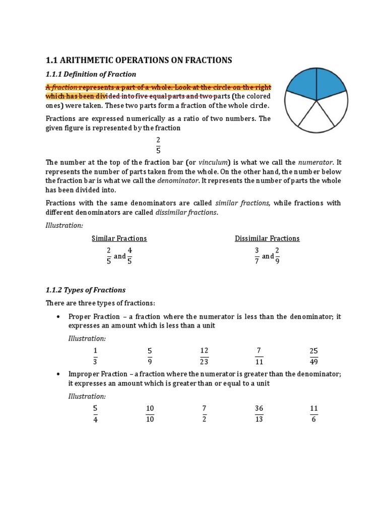 Arithmetic Operations On Fractions-1 | PDF | Division (Mathematics ...
