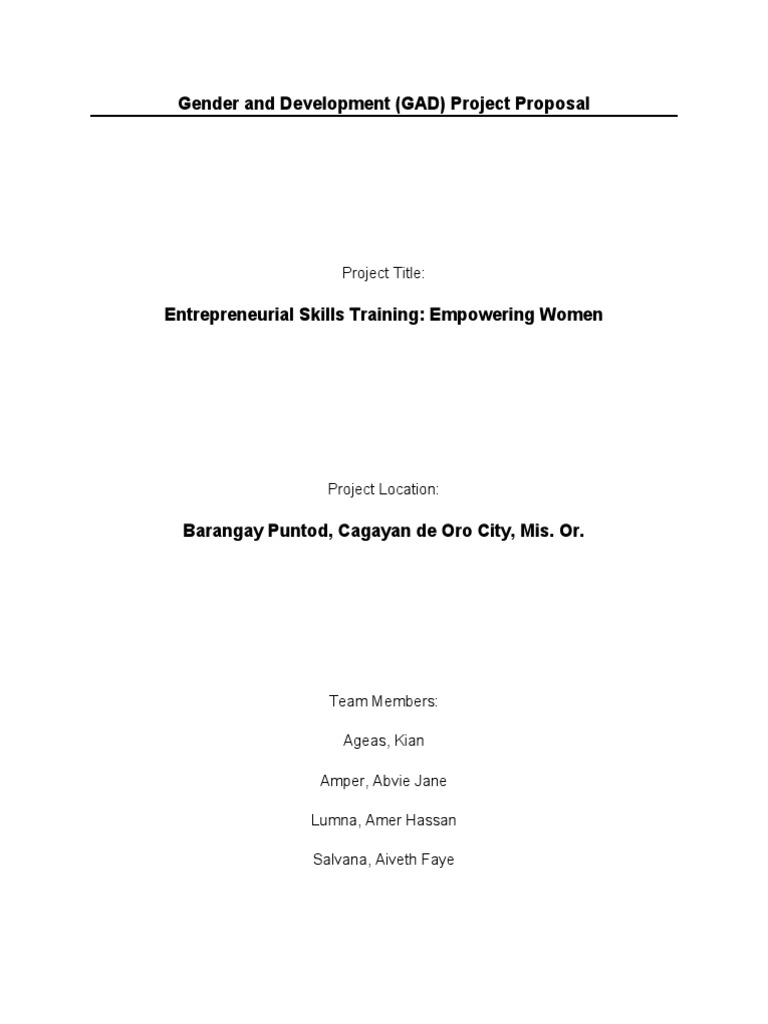 Gender and Development (GAD) Project Proposal | PDF | Entrepreneurship ...