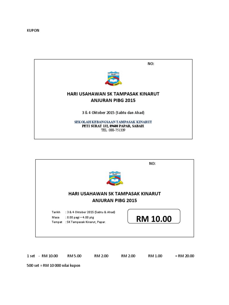 Contoh Kupon Bazar Dan Tiket Bertuah | PDF