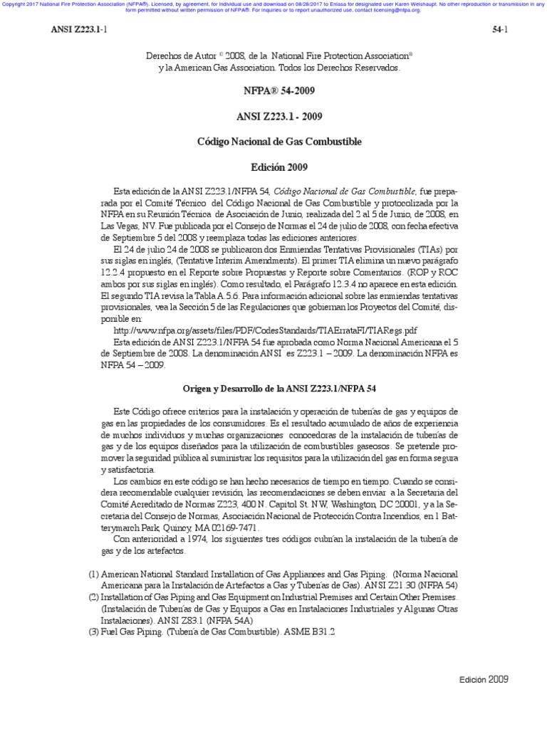 NFPA-54 Código Nacional de Combustible (2009) - Unlocked 5 | PDF ...