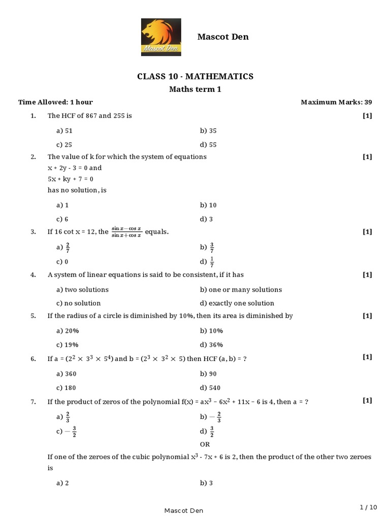 Mascot Den: Maths Term 1 | PDF | Numbers | Area