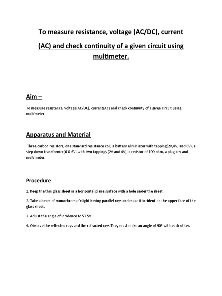 To Measure Resistance, Voltage (AC/DC), Current (AC) and Check ...