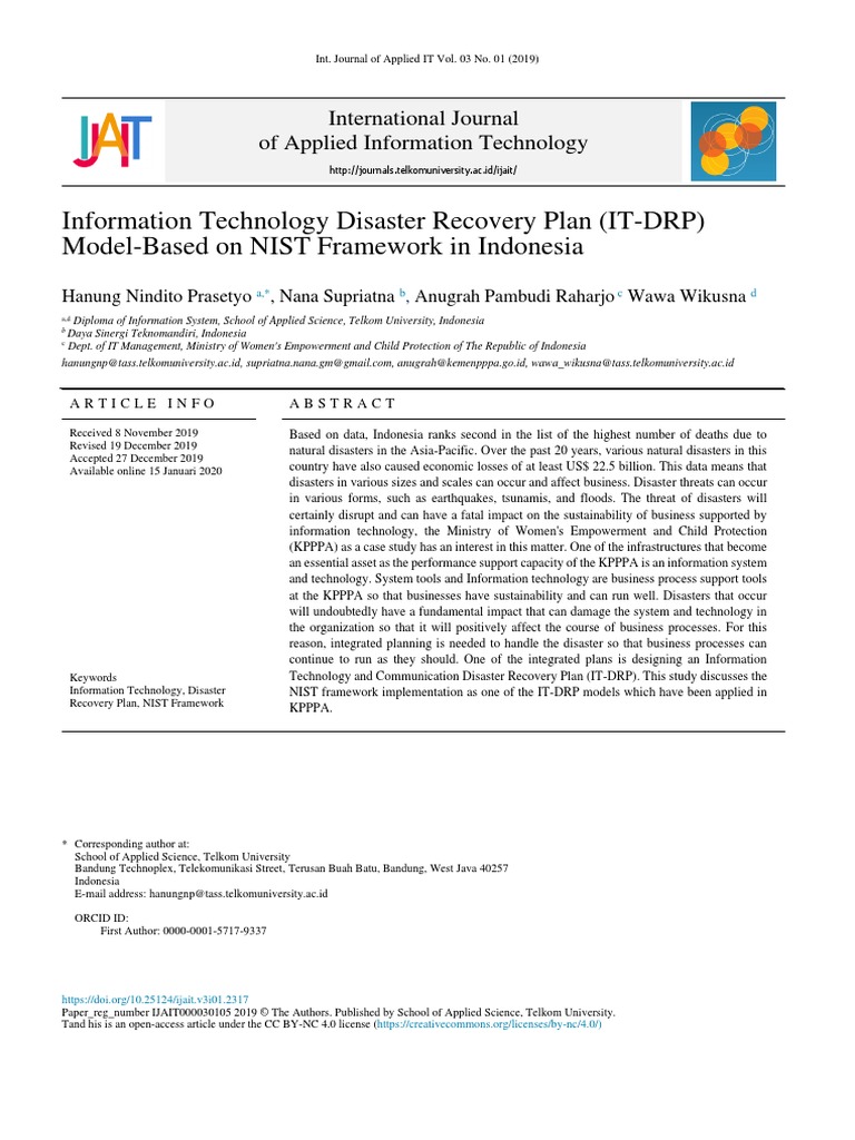 Information Technology Disaster Recovery Plan (IT-DRP) Model-Based On ...