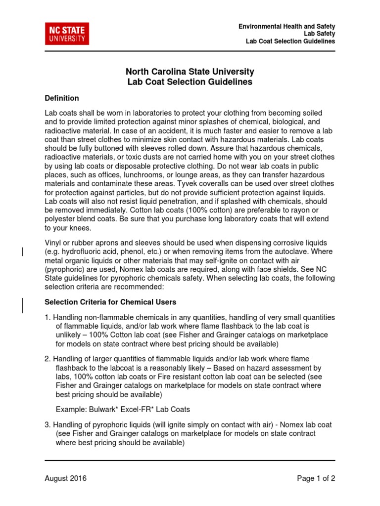 Lab Coat Selection Guidelines | PDF | Laboratories | Personal ...