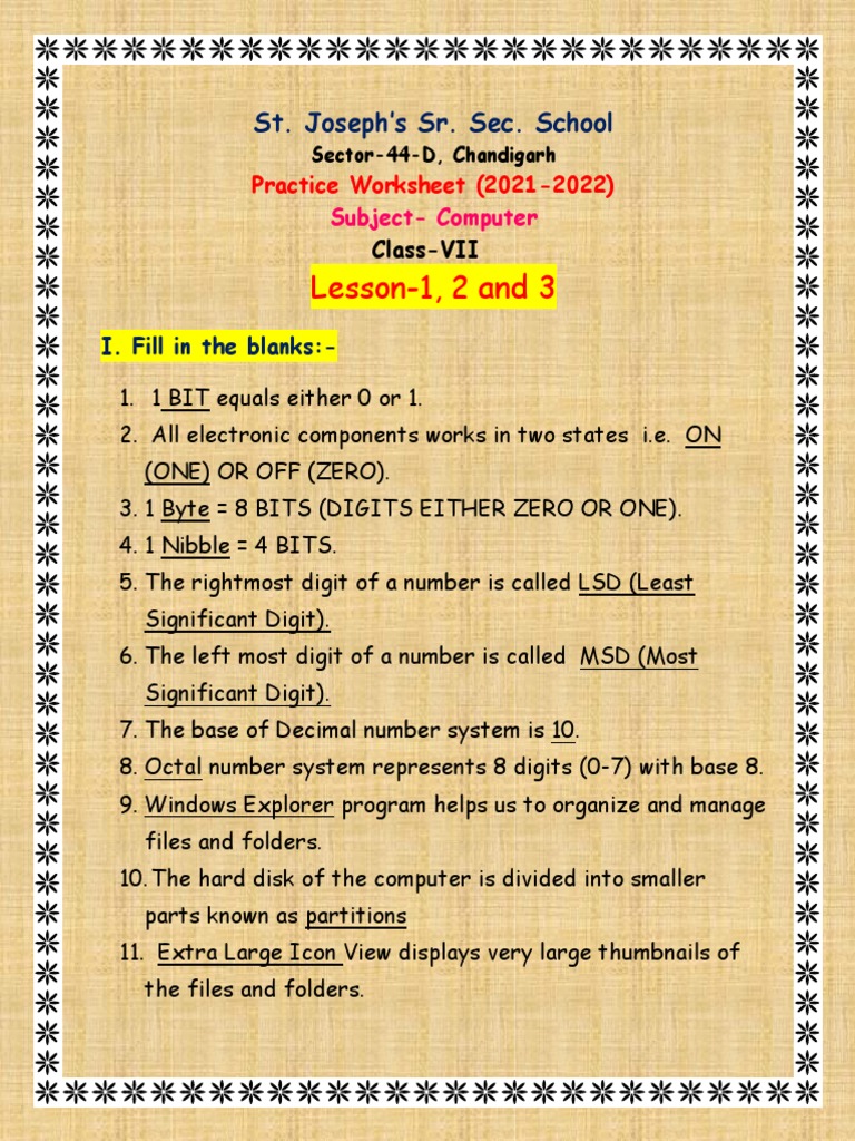 Class VII Computer Worksheet | PDF | Malware | Computer Virus