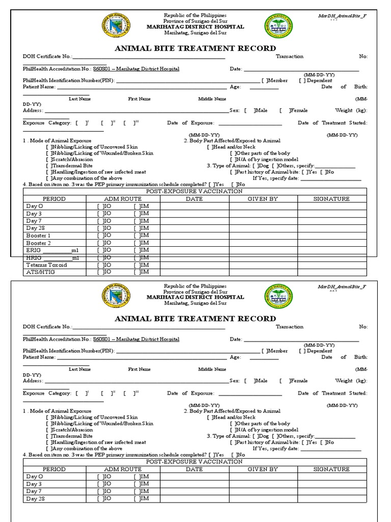 Animal Bite Treatment Record | PDF | Clinical Medicine | Animal Diseases
