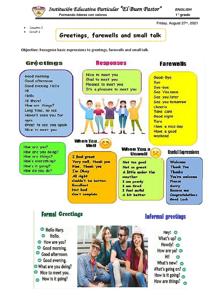 Greetings, Farewells and Small Talk - S2 - U1 - 6° | PDF