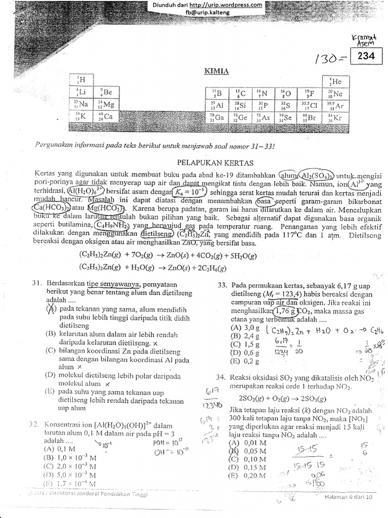 SBNMPTN 2013 Kimia Kode Naskah Soal 234 | PDF