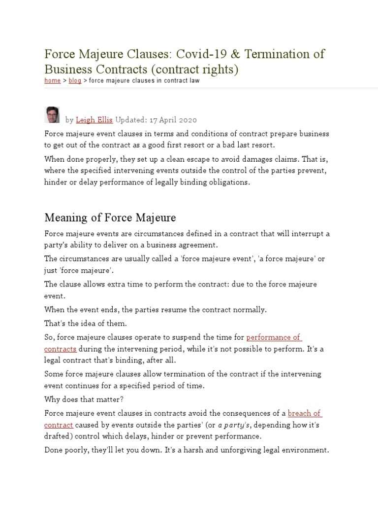 Force Majeure Clauses | PDF | Breach Of Contract | Private Law