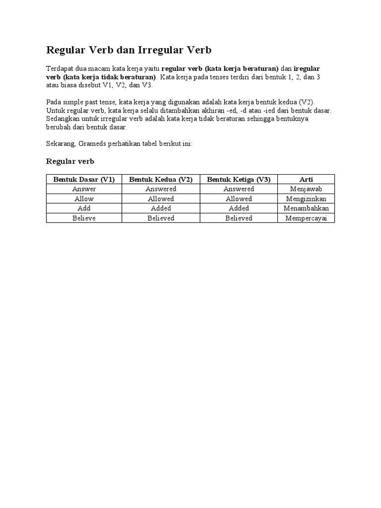Tabel Regular dan Irregular Verb | PDF
