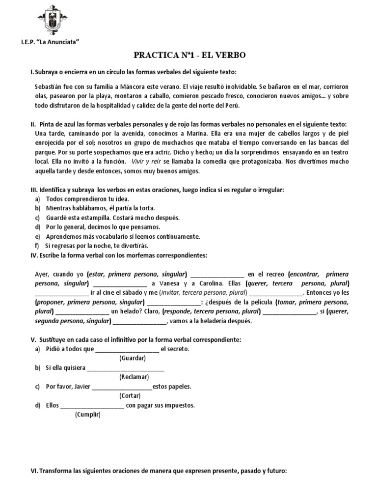 Practica Del VERBO | Descargar gratis PDF | Verbo