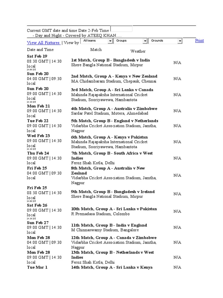 View All Fixtures Print: All Teams Groups Grounds | PDF | Sport ...