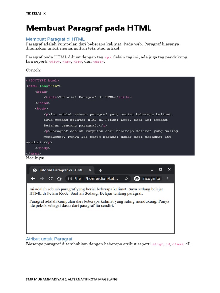 (Tik) MEMBUAT PARAGRAF HTML | PDF | Karier & Perkembangan | Komputer