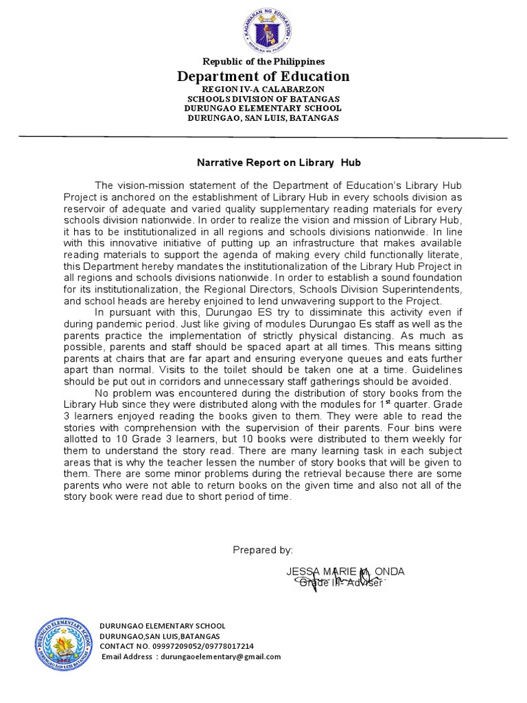 Library Hub Accomplishment Report | PDF | Libraries