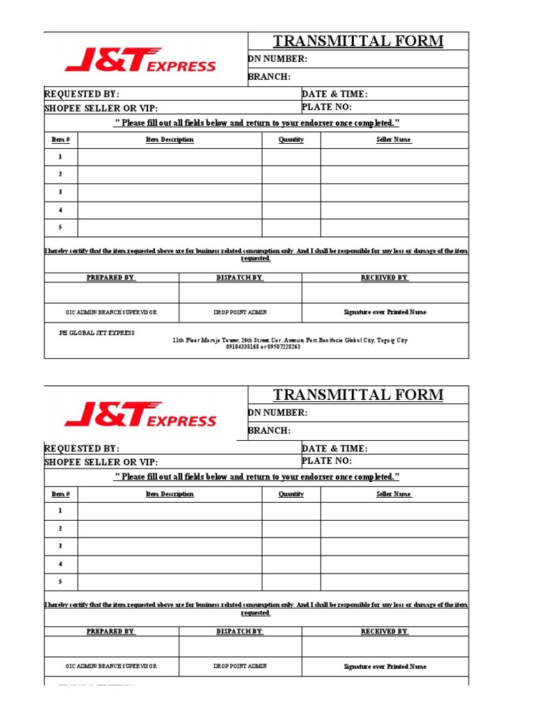 Transmittal Form: DN Number: Branch: Requested By: Date & Time: Shopee ...