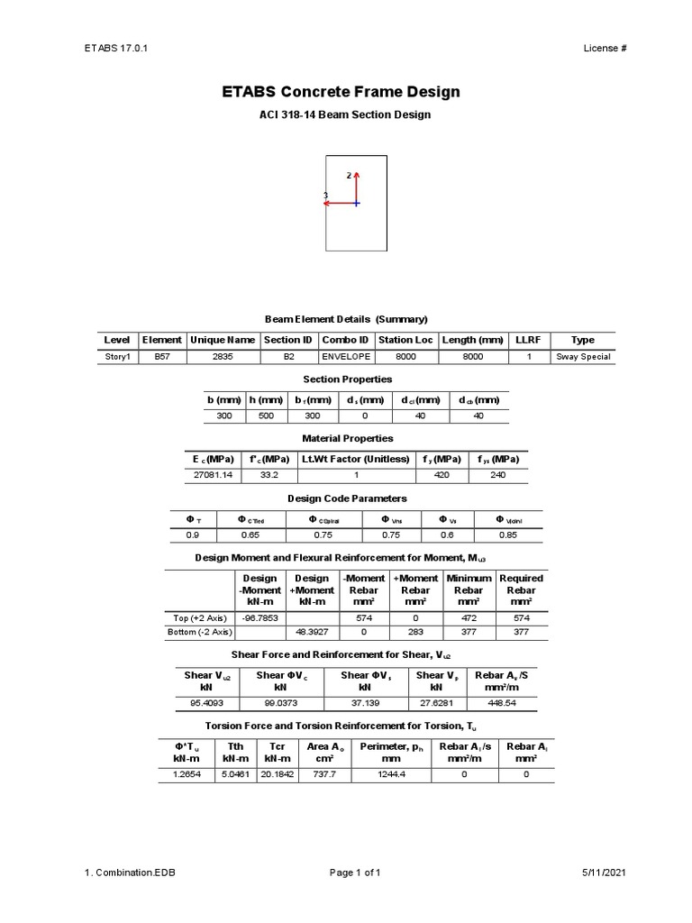ETABS Concrete Frame Design: ACI 318-14 Beam Section Design | PDF ...