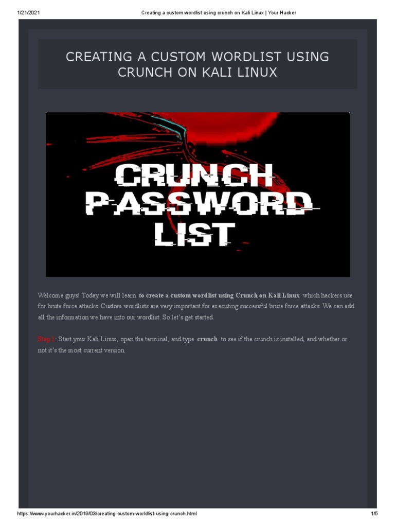 Creating A Custom Wordlist Using Crunch On Kali Linux - Your Hacker | Download Free PDF ...