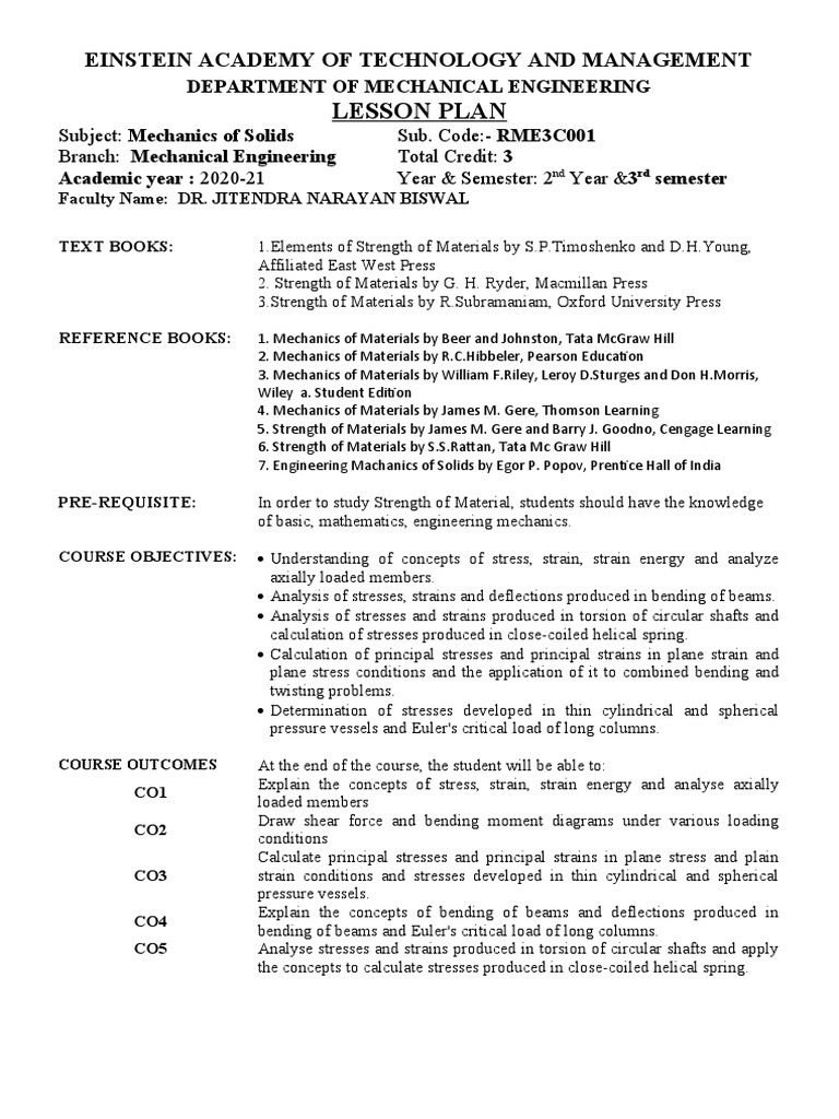 Lesson Plan: Einstein Academy of Technology and Management | PDF ...