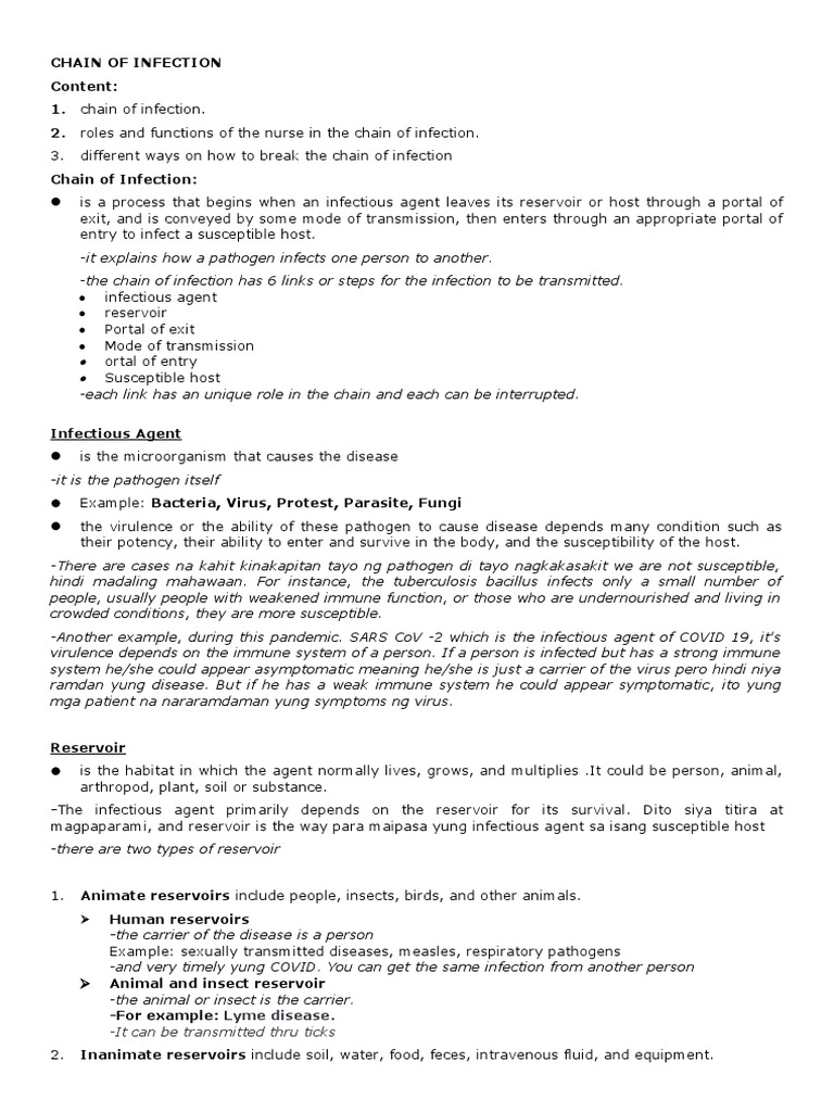 Chain of Infection Content: 1. Chain of Infection. 2. Roles and ...