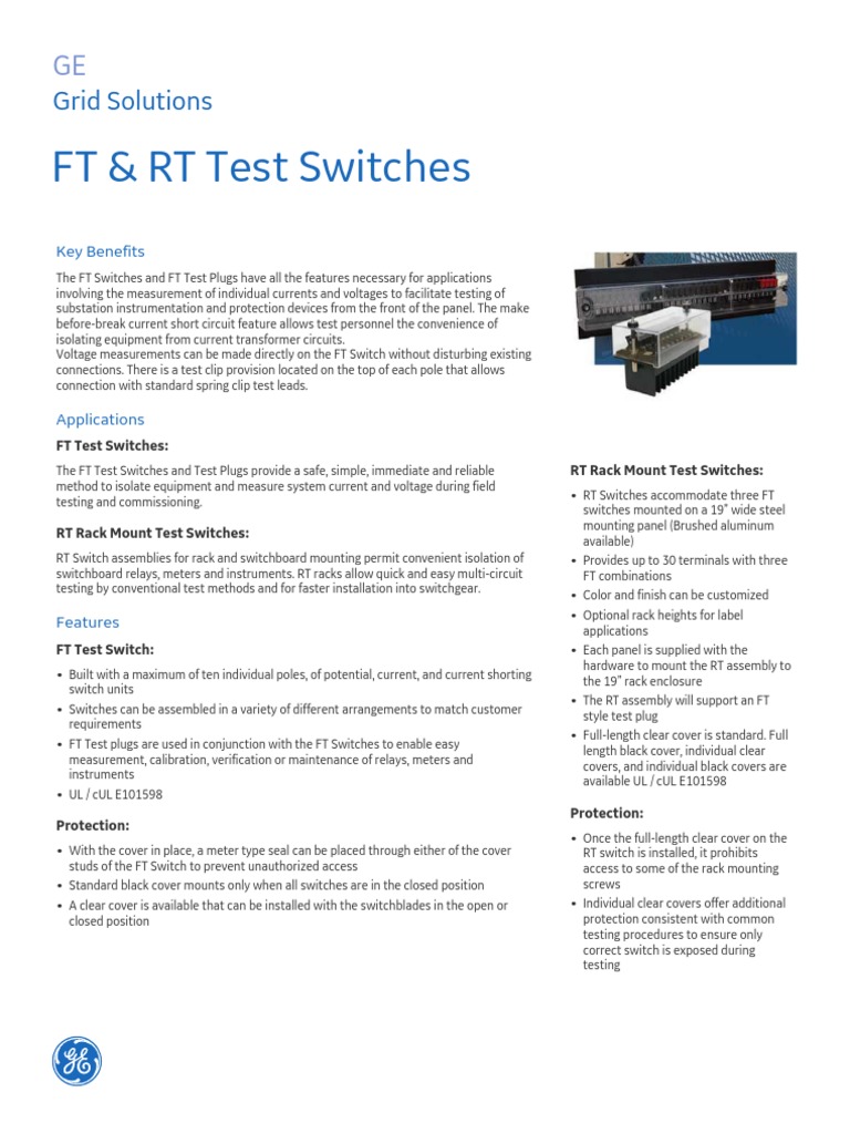 FT & RT Test Switches: Grid Solutions | PDF | Switch | Ac Power Plugs ...