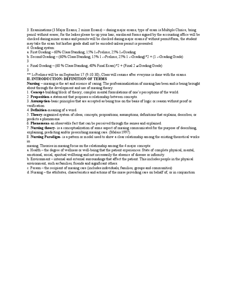 Grading Policies and Examination Procedures for a Nursing Course | PDF ...