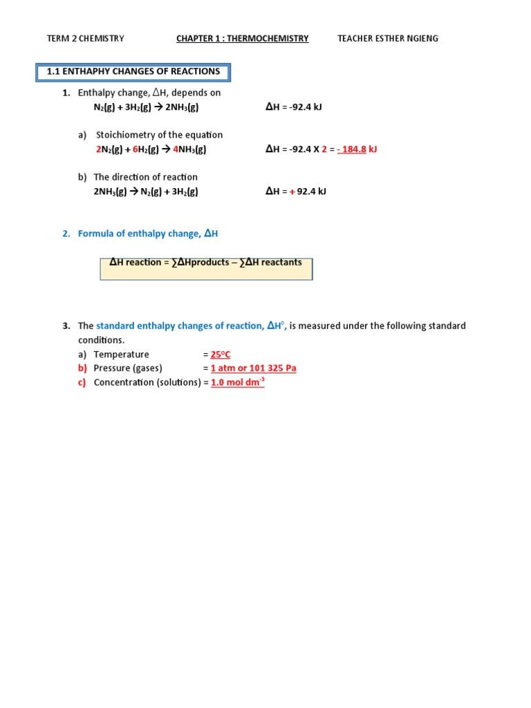 1 Thermochemistry (Semester 2) | PDF | Enthalpy | Chemistry