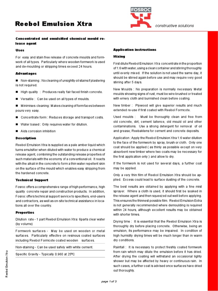 Reebol Emulsion Xtra: Constructive Solutions | PDF | Concrete | Water
