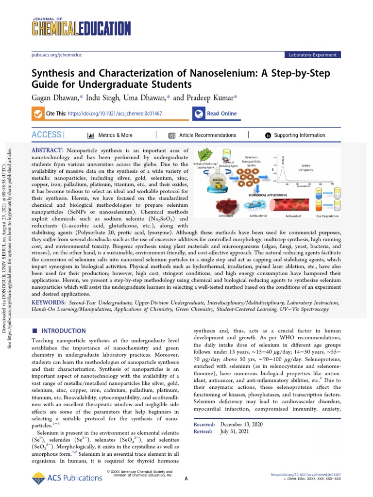 Synthesis and Characterization of Nanoselenium: A Step-by-Step Guide For Undergraduate Students ...