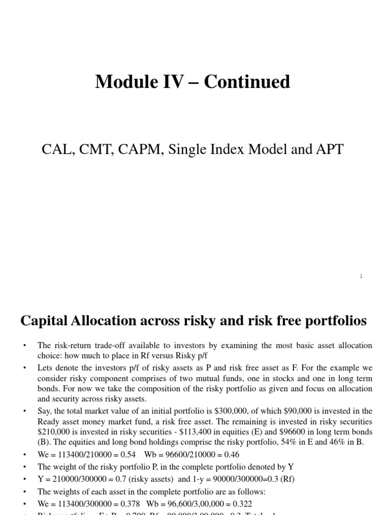 Module - 4b - CAL, CMT, CAPM, SIM and APT | PDF | Capital Asset Pricing Model | Modern Portfolio ...