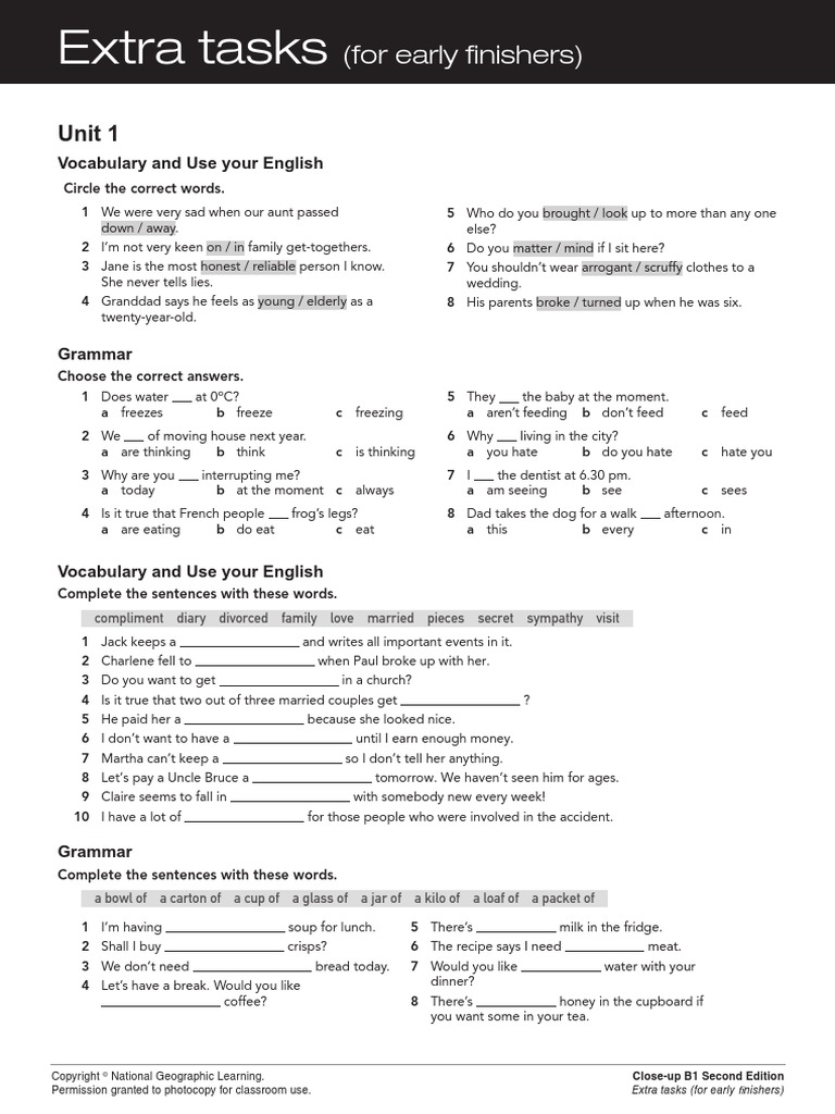 B1 Extra Tasks For Early Finishers 1 | PDF