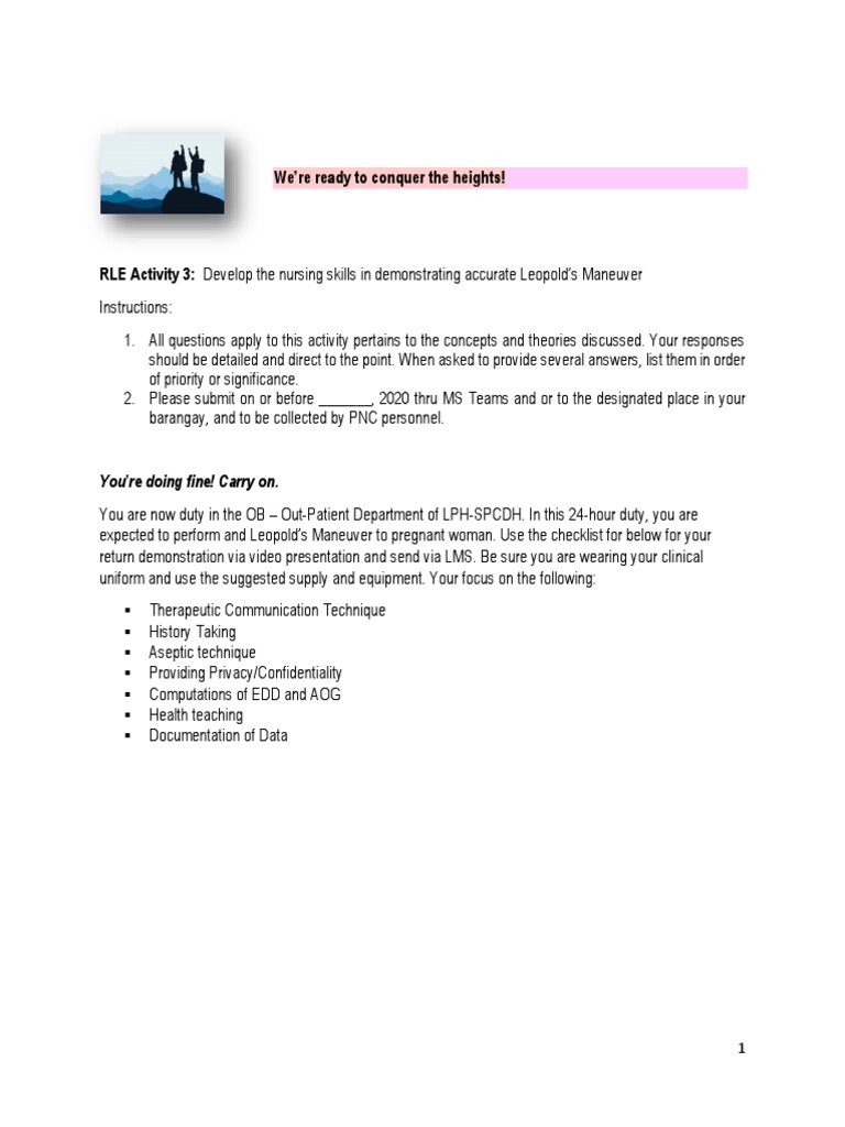 RLE Checklist Evaluation (Leopold's Maneuver) | PDF | Uterus | Abdomen