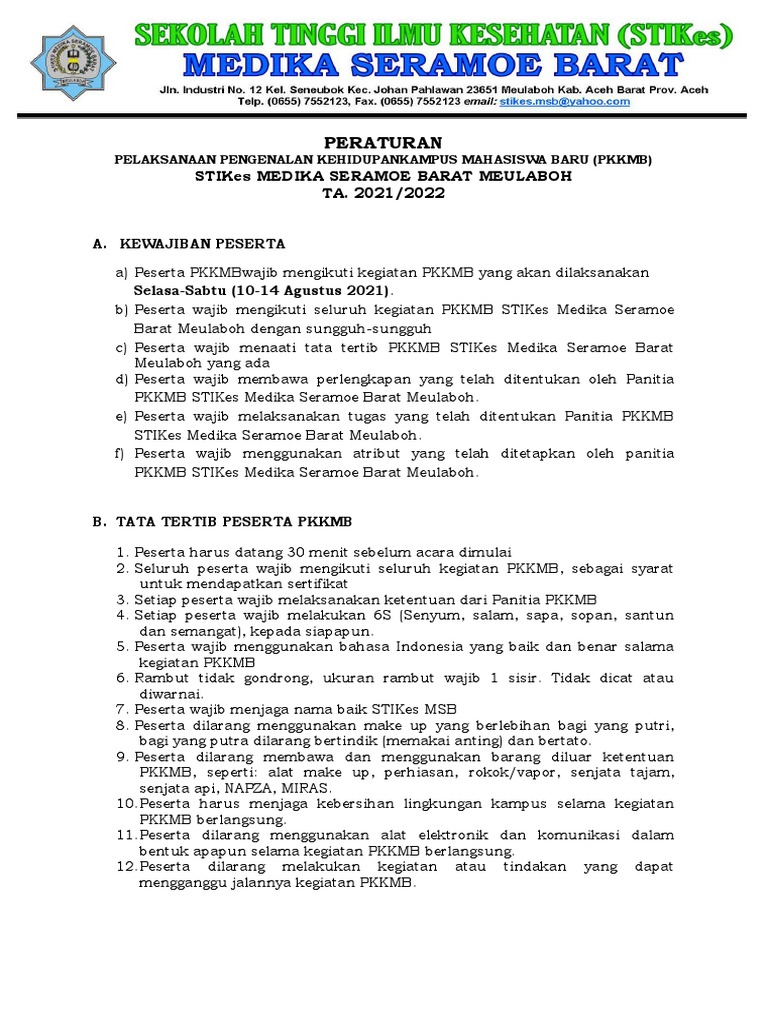 Peraturan Pelaksanaan PKKMB | PDF