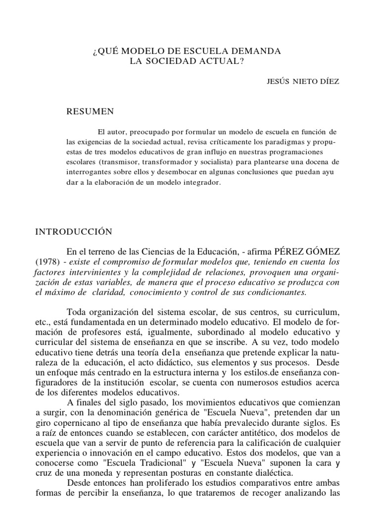 Escuela Transformadora Pdf Conocimiento Maestros