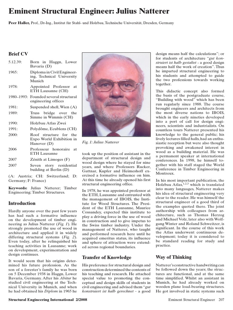 Eminent Structural Engineer: Julius Natterer: Brief CV | PDF | Lumber ...