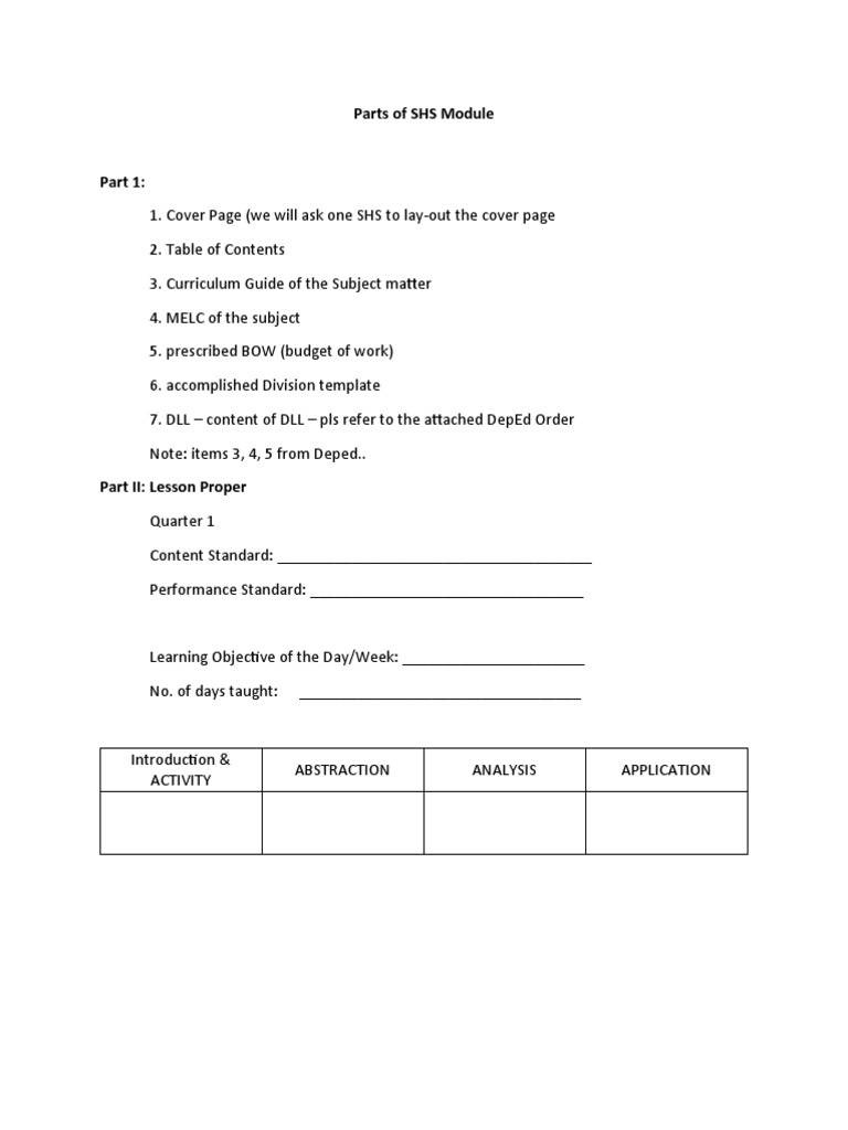 SHS Module Structure and Components | PDF