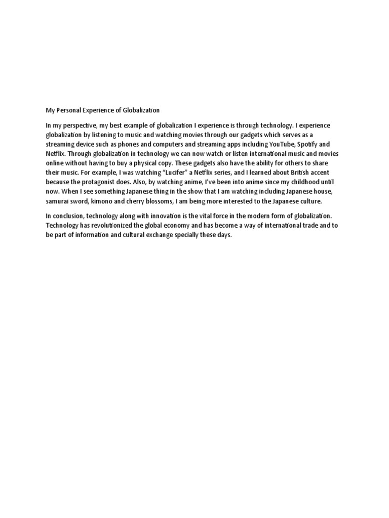 My Personal Experience of Globalization | PDF