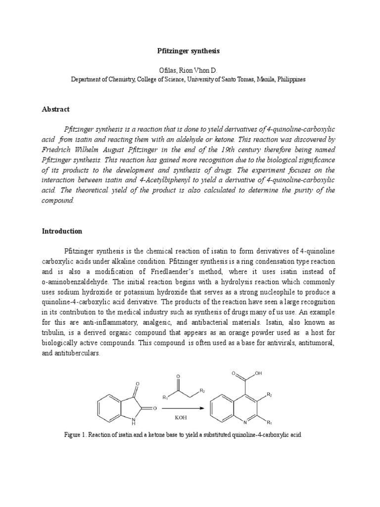 Chemistry of Pfitzinger Synthesis | PDF | Chemical Reactions | Hydrolysis