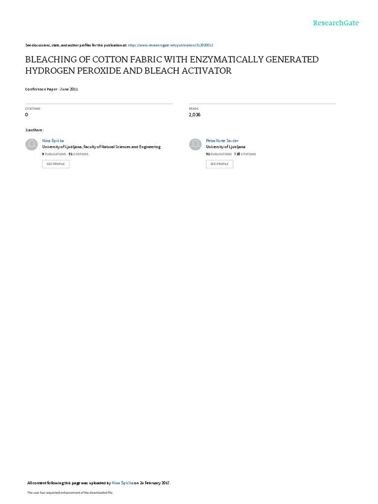 Bleaching of Cotton Fabric With Enzymatically Generated Hydrogen ...