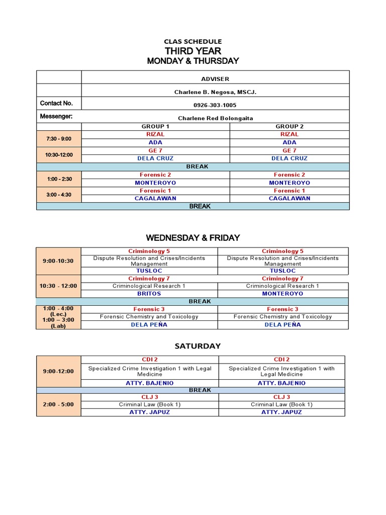 Third Year Class Schedule | PDF | Forensic Science | Misconduct