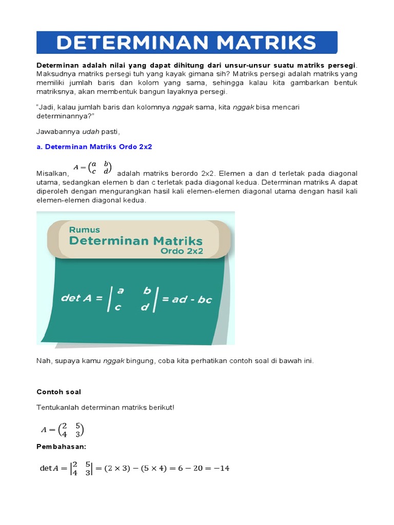 Cara Menghitung Determinan Matriks | PDF | Metode & Bahan Ajar