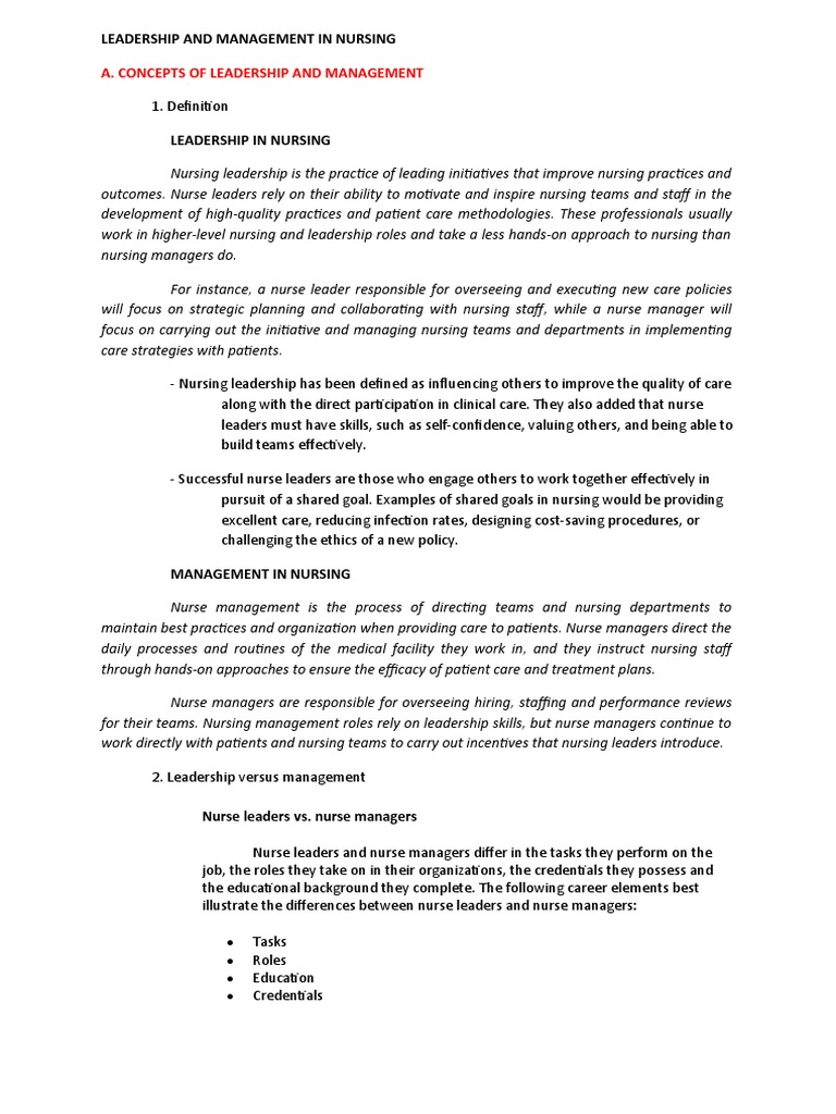 Leadership and Management in Nursing | PDF | Leadership | Leadership