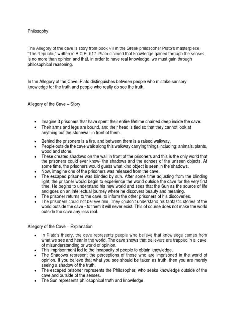Explanation of Allegory of The Cave | PDF | Metaphysics | Philosophical ...