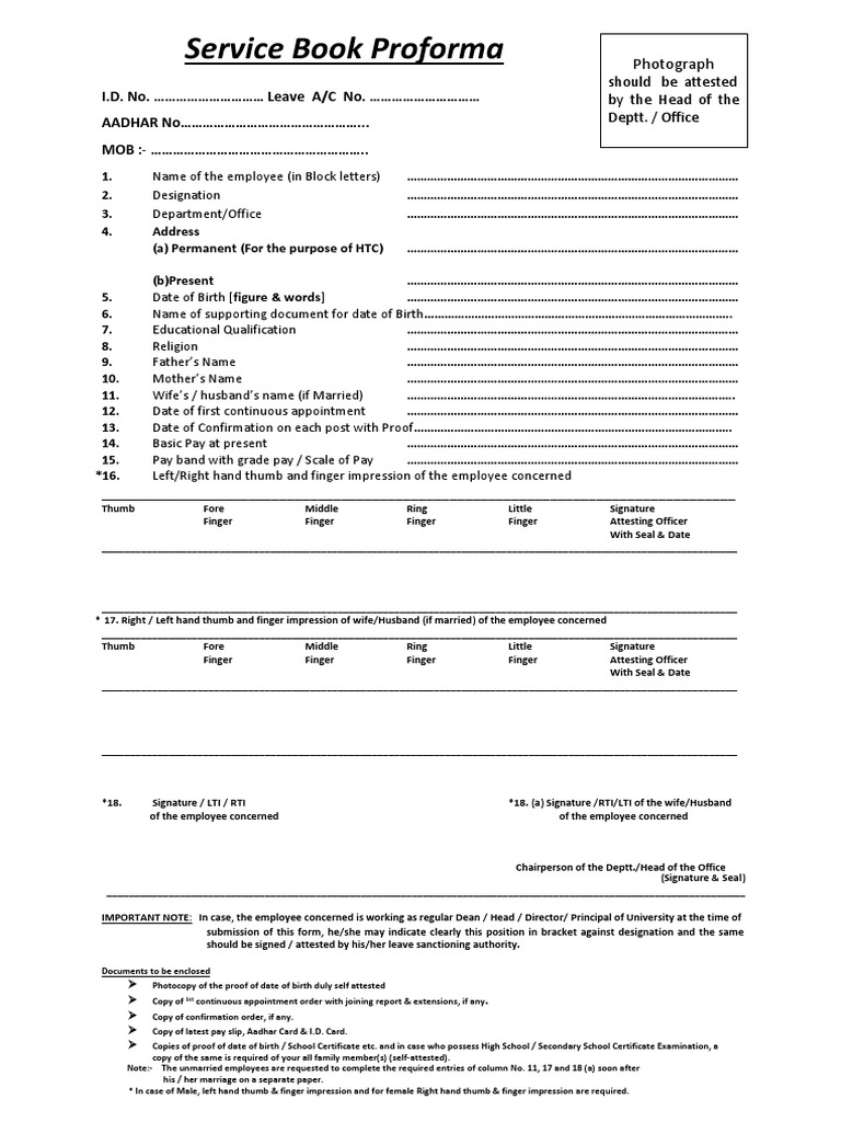 Proformas of Service Book | PDF | Pension | Employment