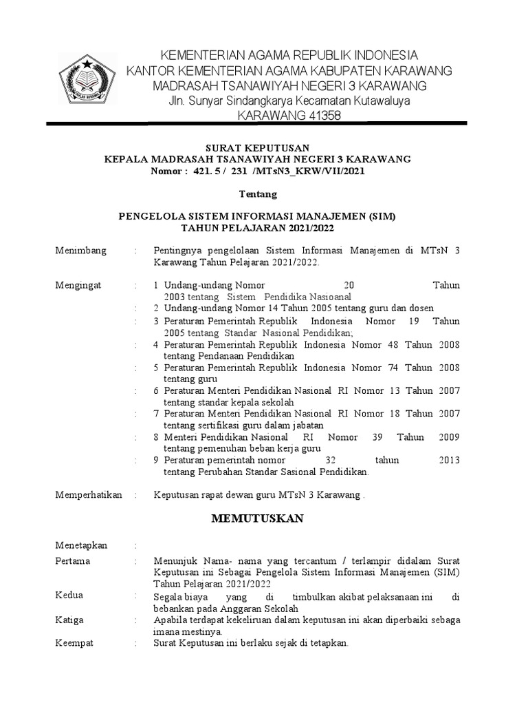 SK Pengelola Sim | PDF